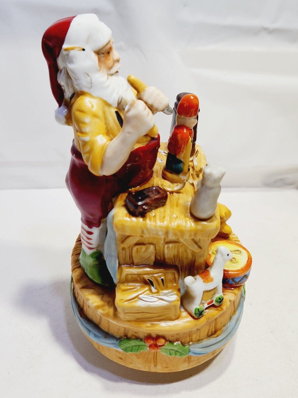 Vintage Rotating Santa Music Box Figure Jingle Bells SANTA'S WORKSHOP W ...