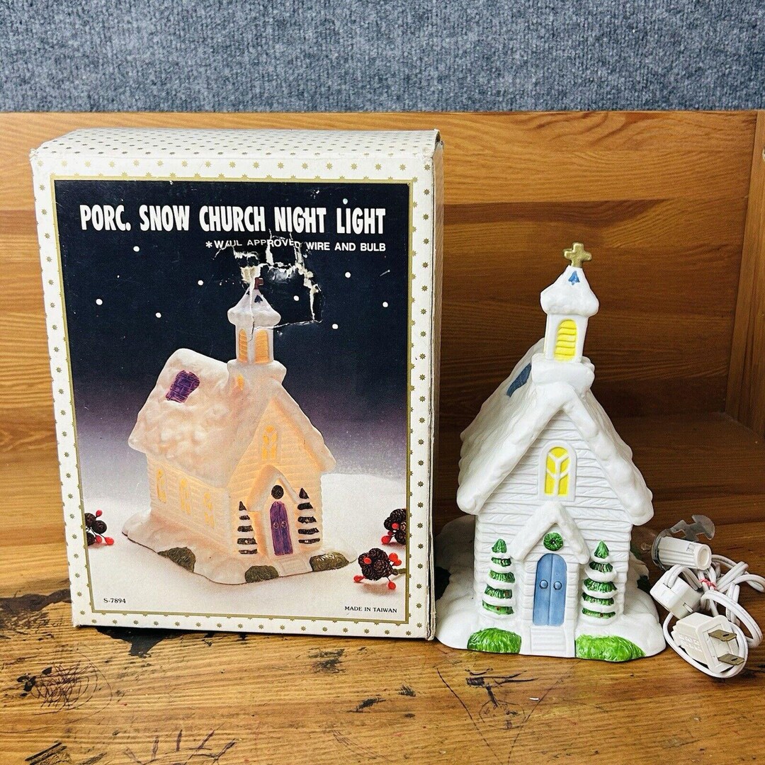Porcelain Snow Church Night Light Lighted House With Cord and Bulb - Etsy