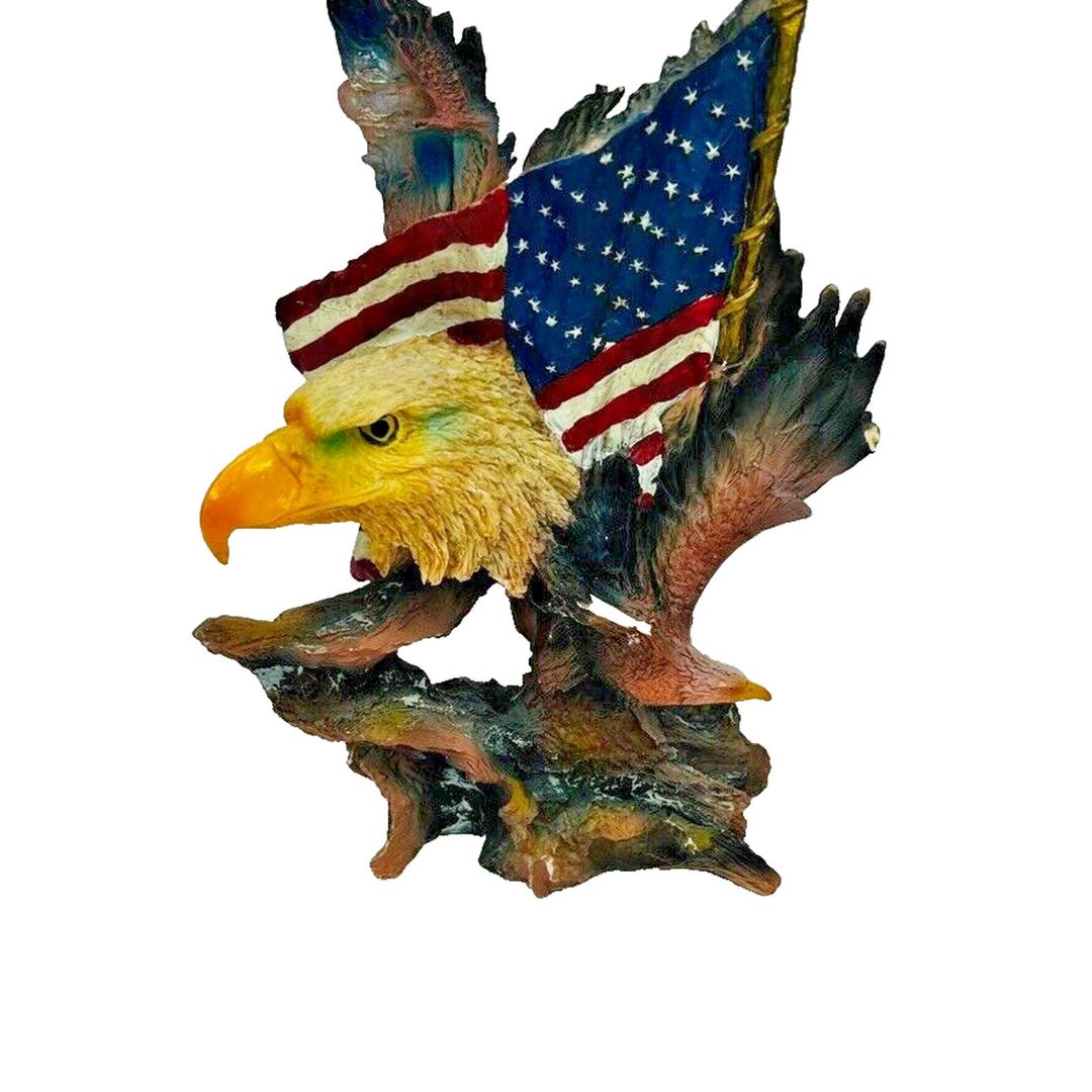 American Spirit Bald Eagle American Flag Resin Figurine Gift Depot 10.5 ...