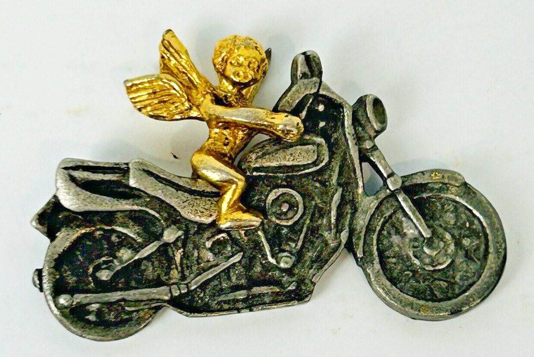 Motorcycle Angel Lapel Pin Gold Color Guardian Angel on Motorcycle - Etsy