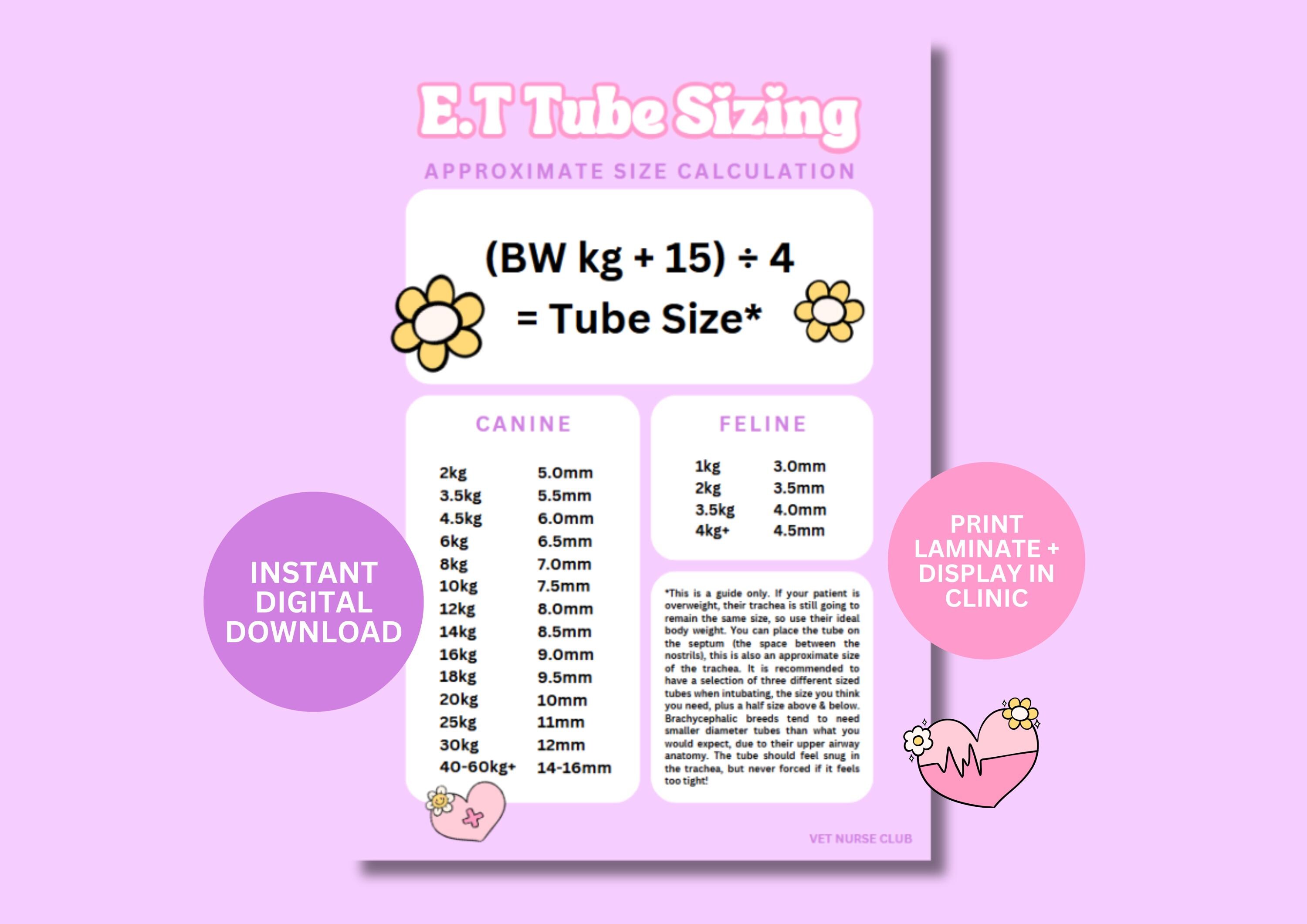 Veterinary Endotracheal Tube Size Guide digital Download 1 Page - Etsy