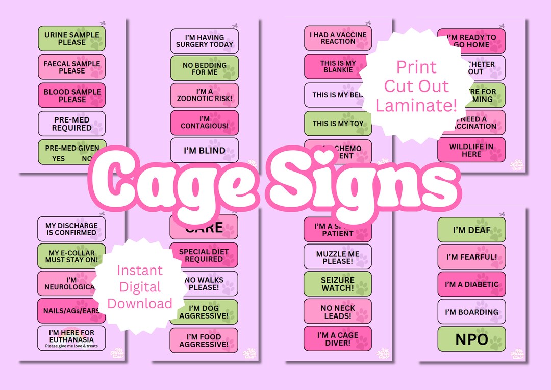 Veterinary Cage Signs digital Download 8 Pages - Etsy Australia
