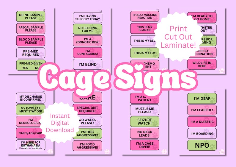 Veterinary Cage Signs digital Download 8 Pages - Etsy Australia