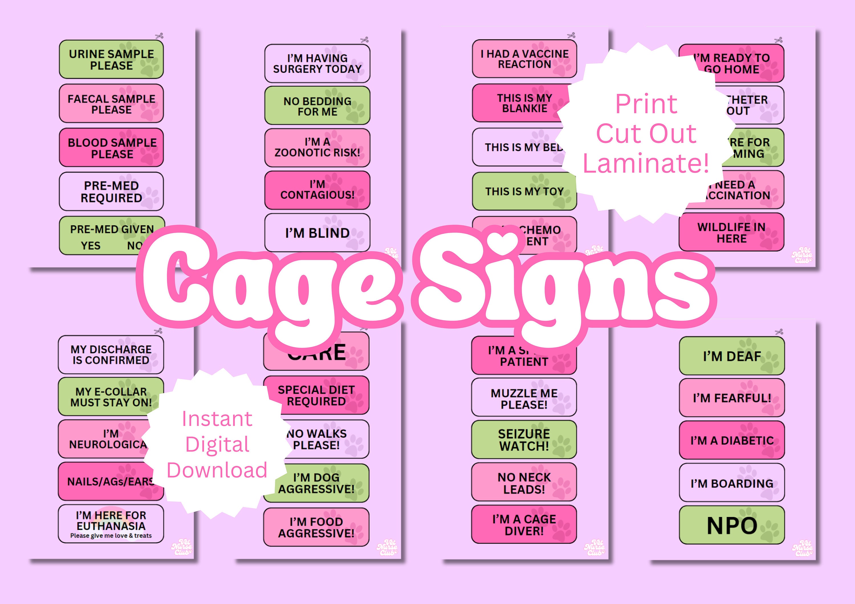 Veterinary Cage Signs digital Download 8 Pages - Etsy