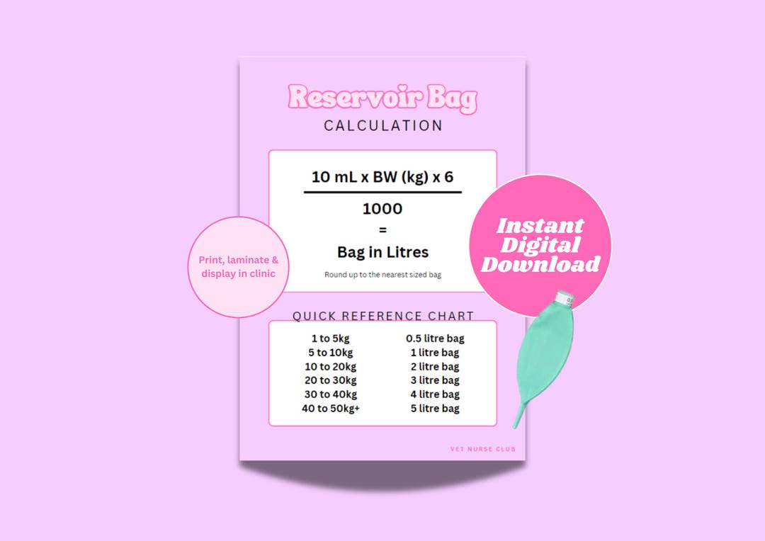 Veterinary Reservoir Bag Sizing Chart (digital Download) - Etsy