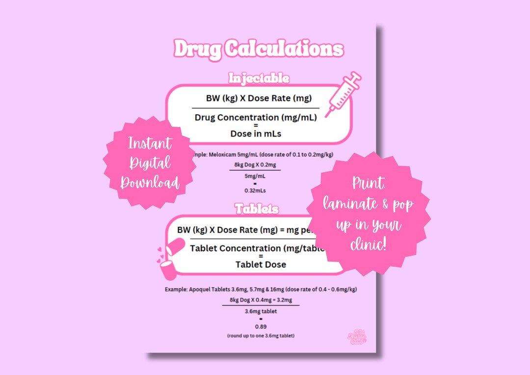Veterinary Drug Calculations digital Download 1 Page - Etsy