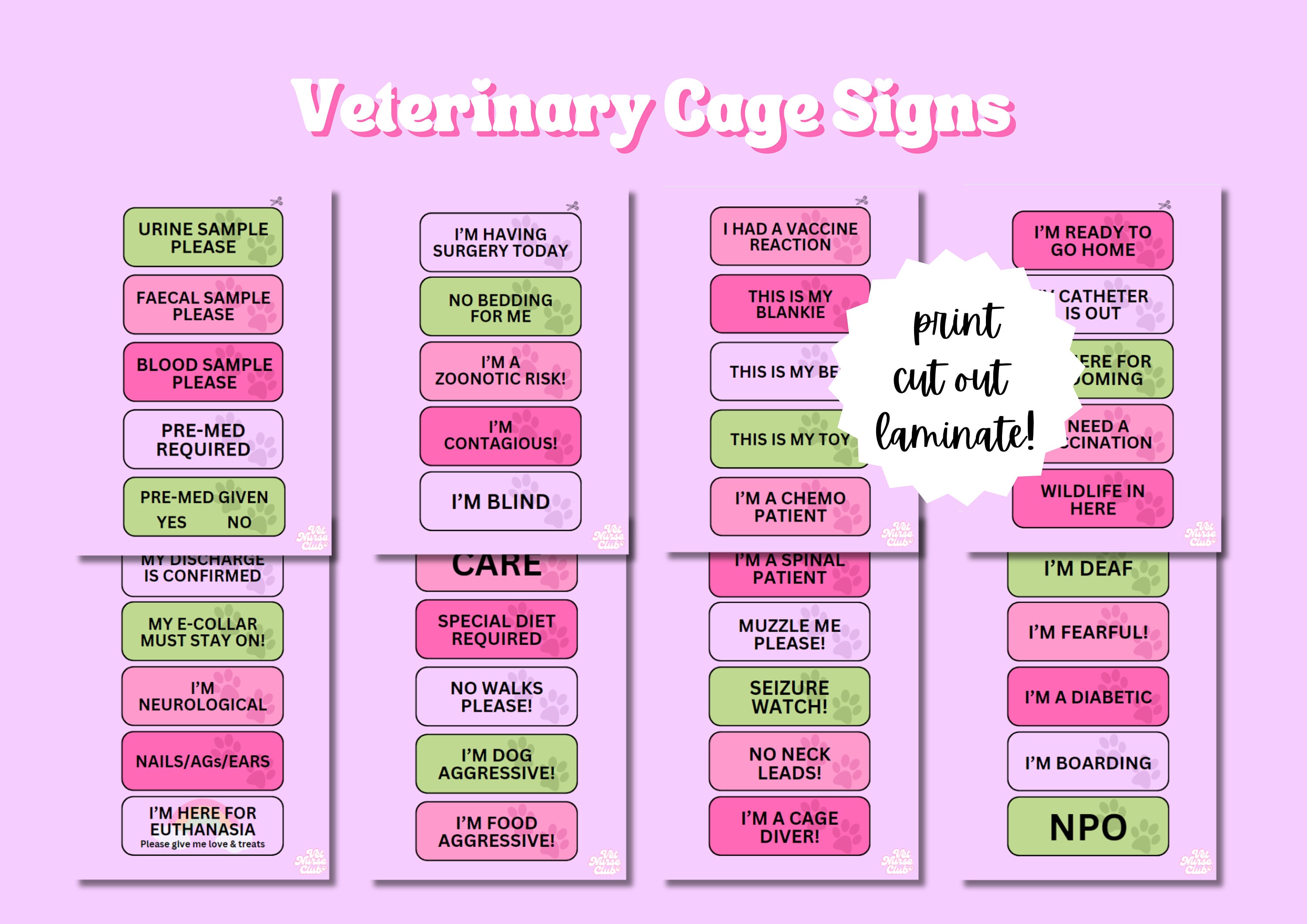Veterinary Cage Signs digital Download 8 Pages - Etsy