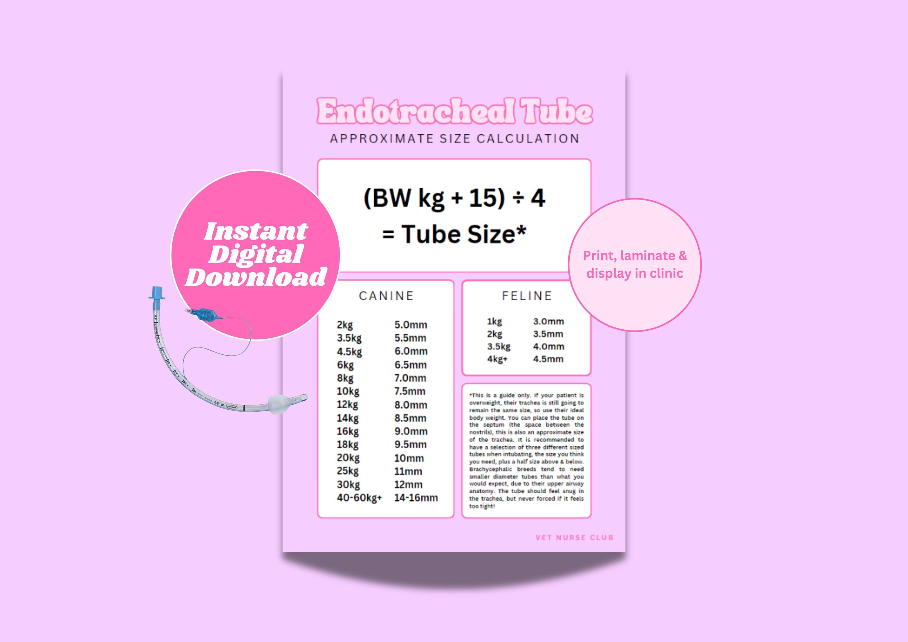 Veterinary Endotracheal Tube Size Guide (digital Download) - Etsy