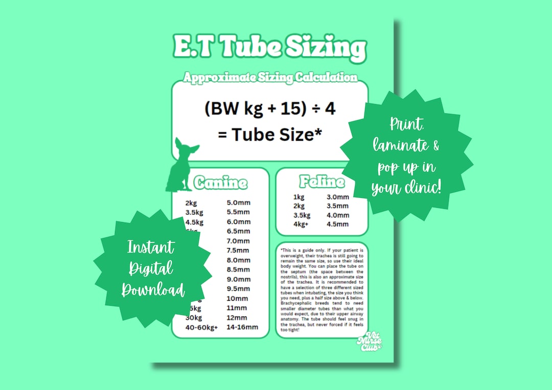 Veterinary Endotracheal Tube Sizing Chart - Etsy