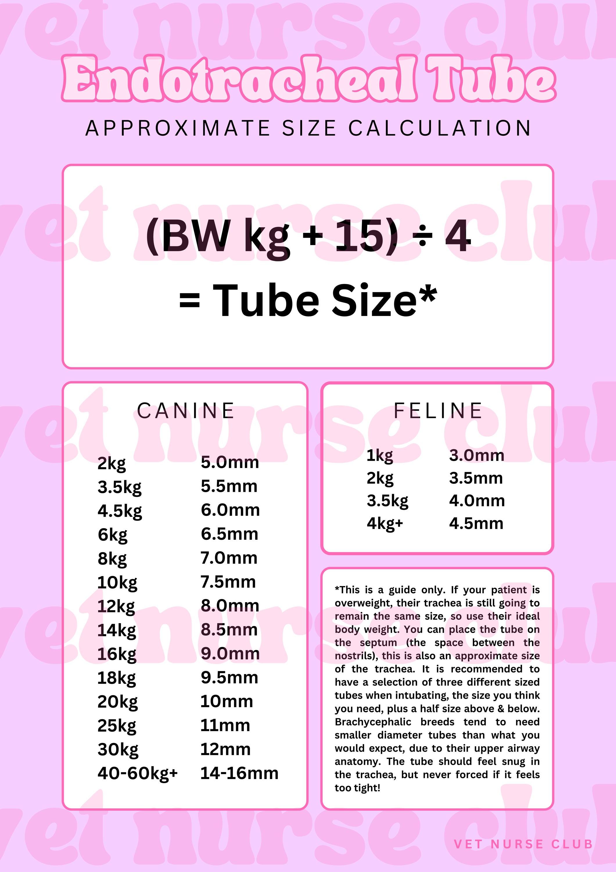 Veterinary Endotracheal Tube Size Guide (digital Download) - Etsy