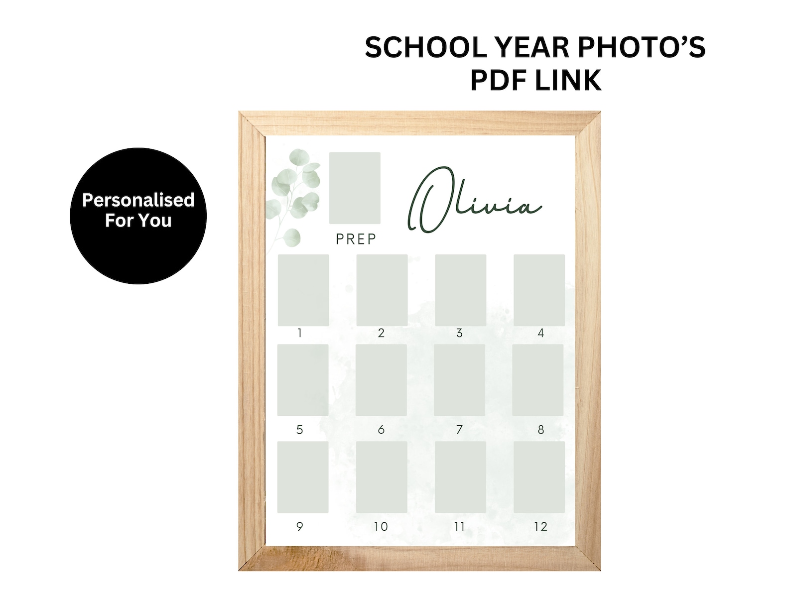 School Years Frame PDF Digital, Prep, Personalised Design, Printable ...