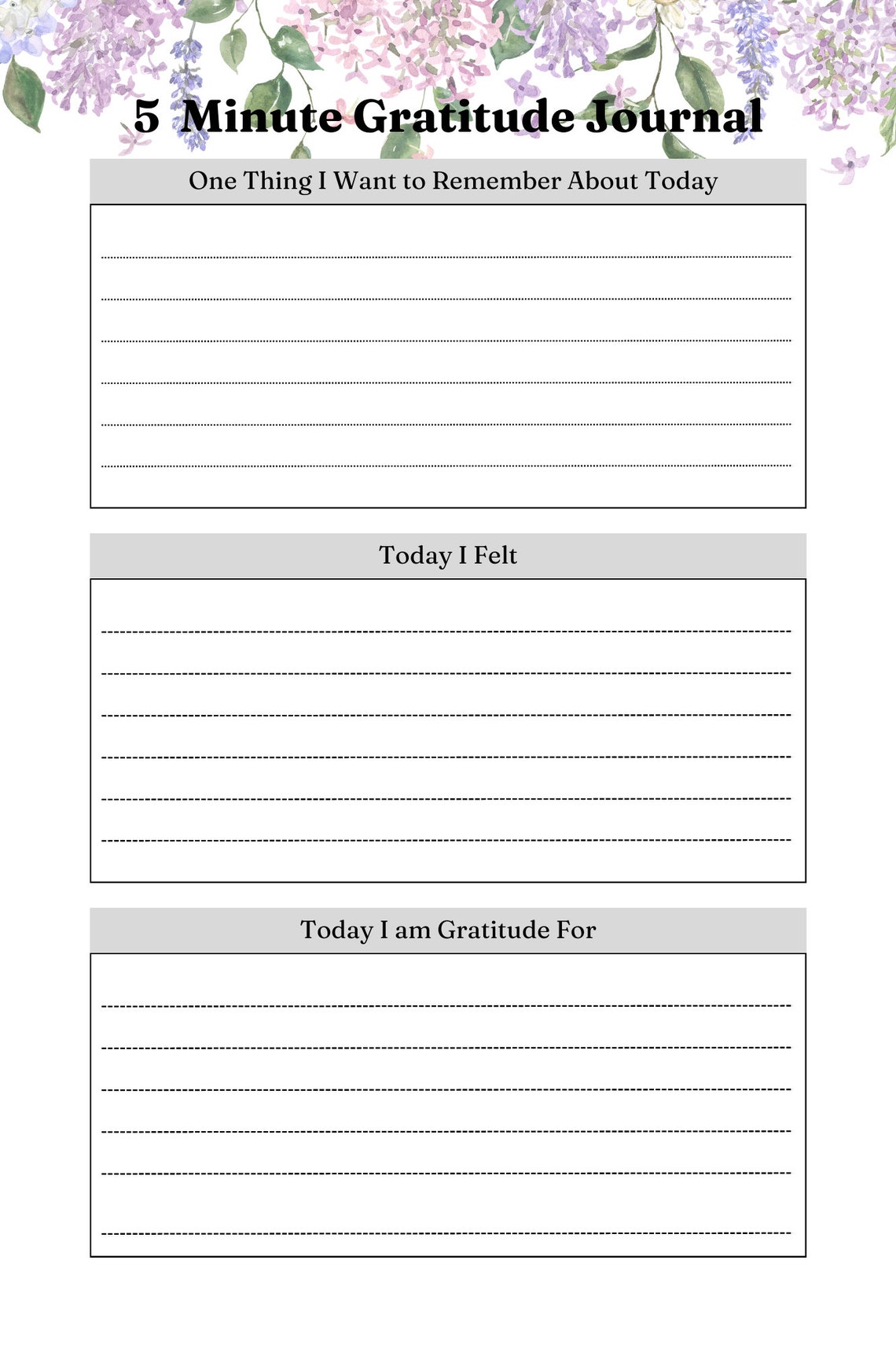 5-minute Gratitude Journal Printable Lilac - Etsy