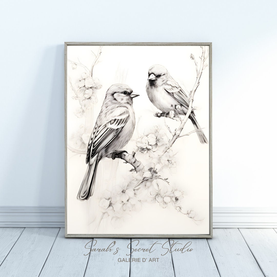 Vintage Bird Print | Bird Sketch | Bird Etch| Antique Bird Sketch Art ...