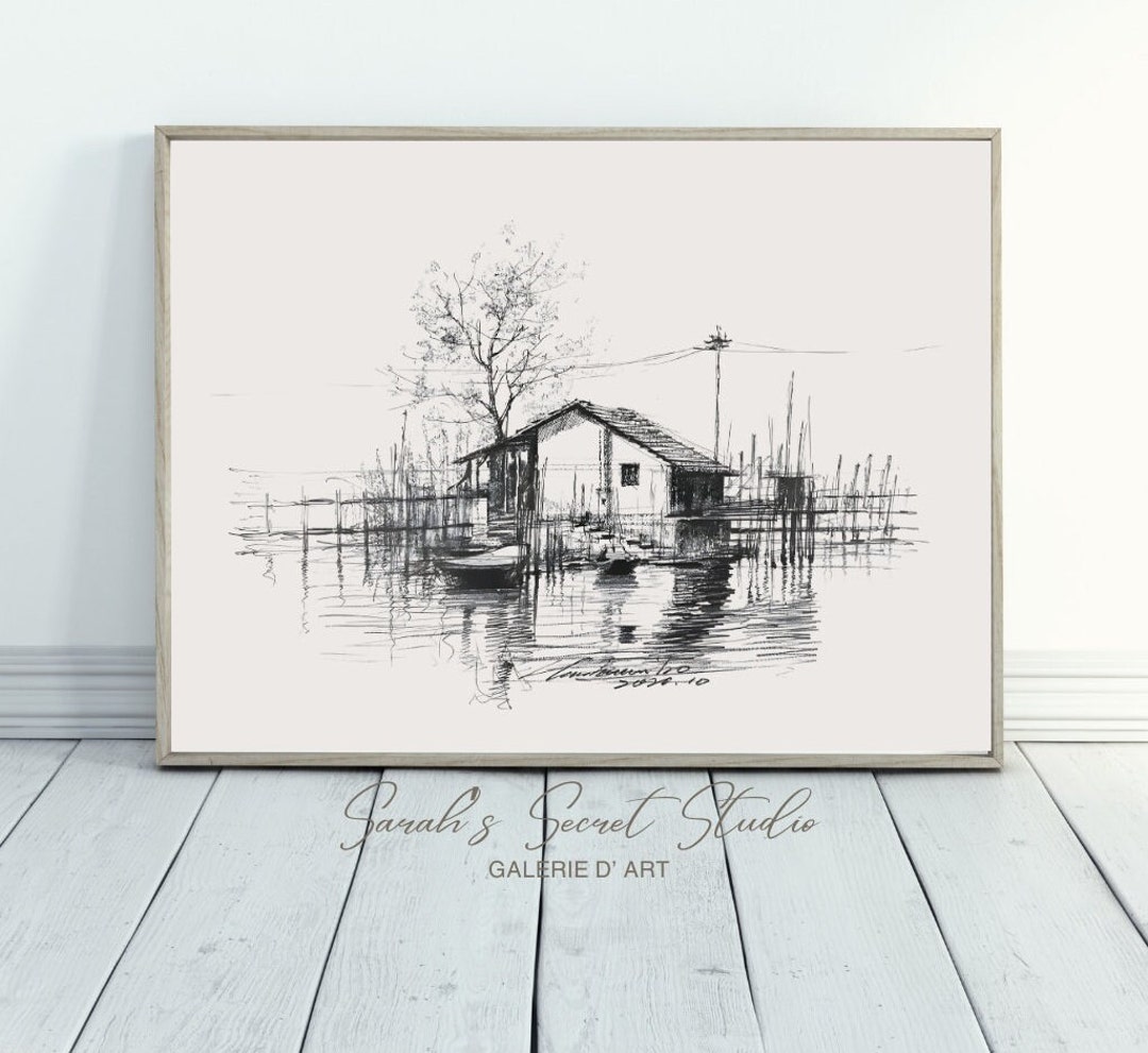House Sketch | House Etch | House Drawing Vintage Artwork |antique Wall ...