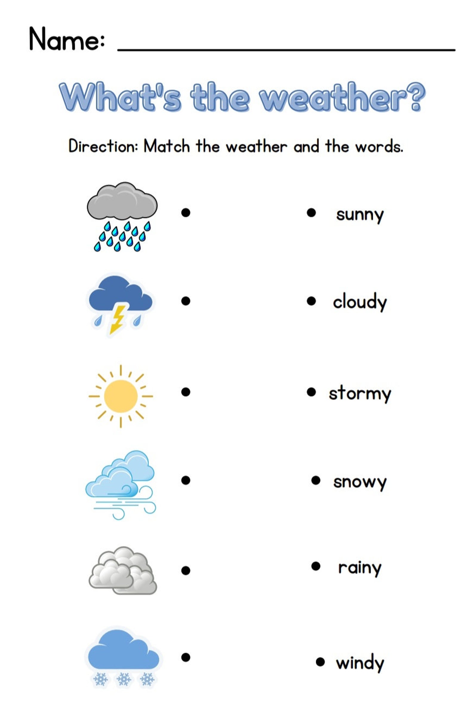 Weather Matching Activity Worksheet - Etsy