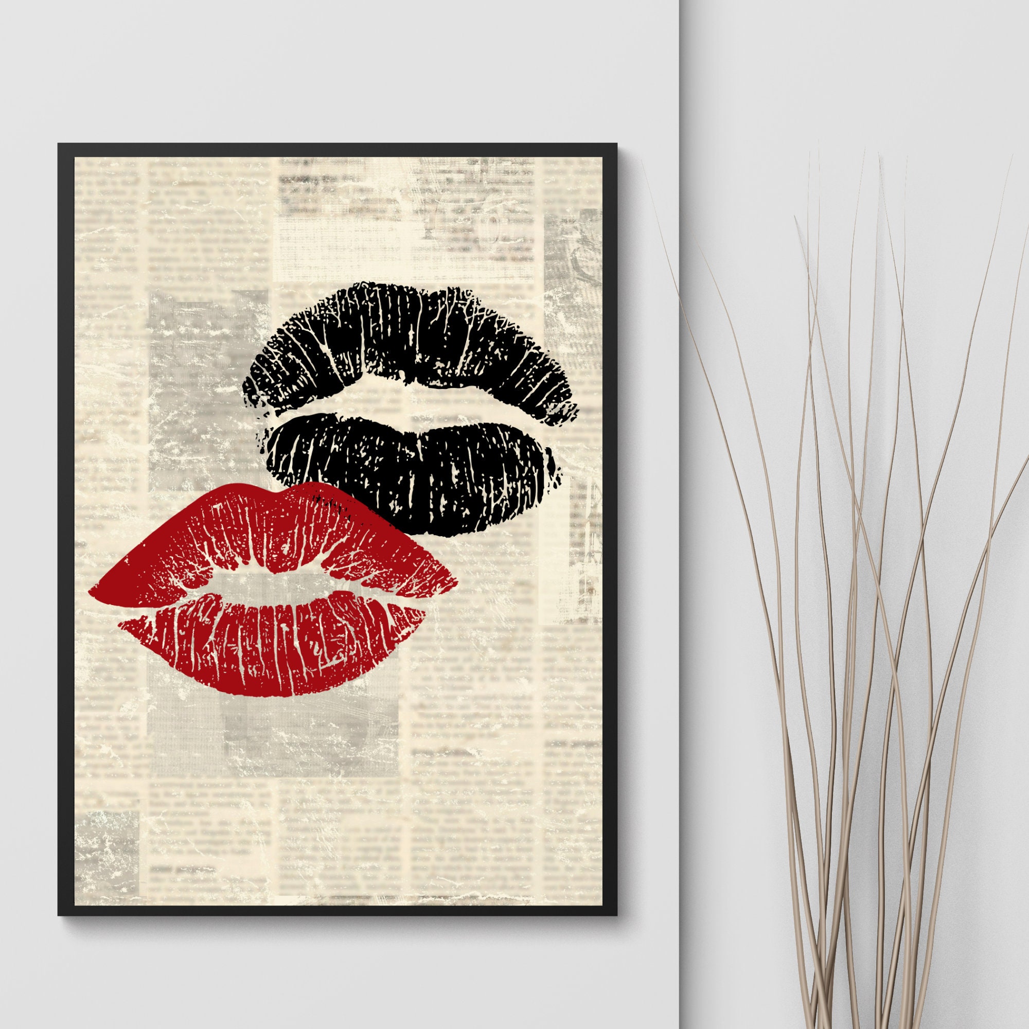 Black and Red Lips Wall Art, Dark Coquette Wall Art, Retro Wall Art ...