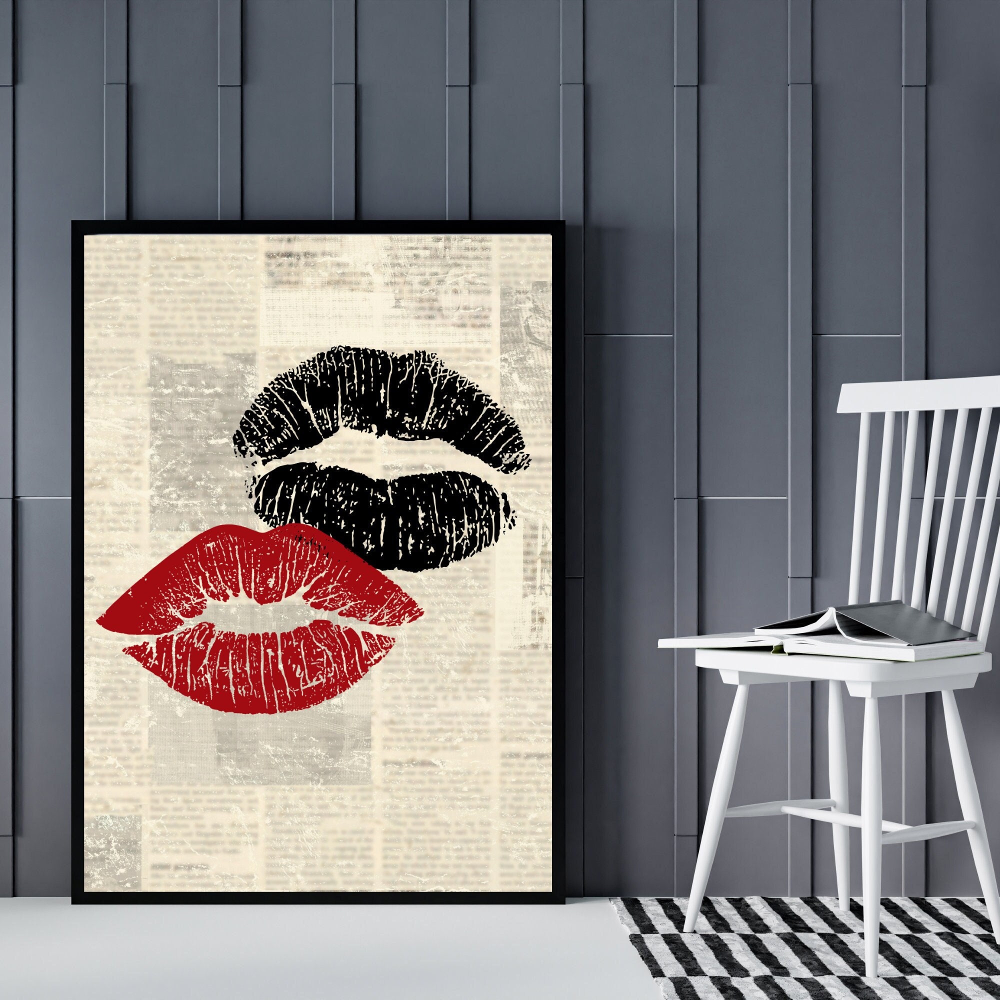 Black and Red Lips Wall Art, Dark Coquette Wall Art, Retro Wall Art ...