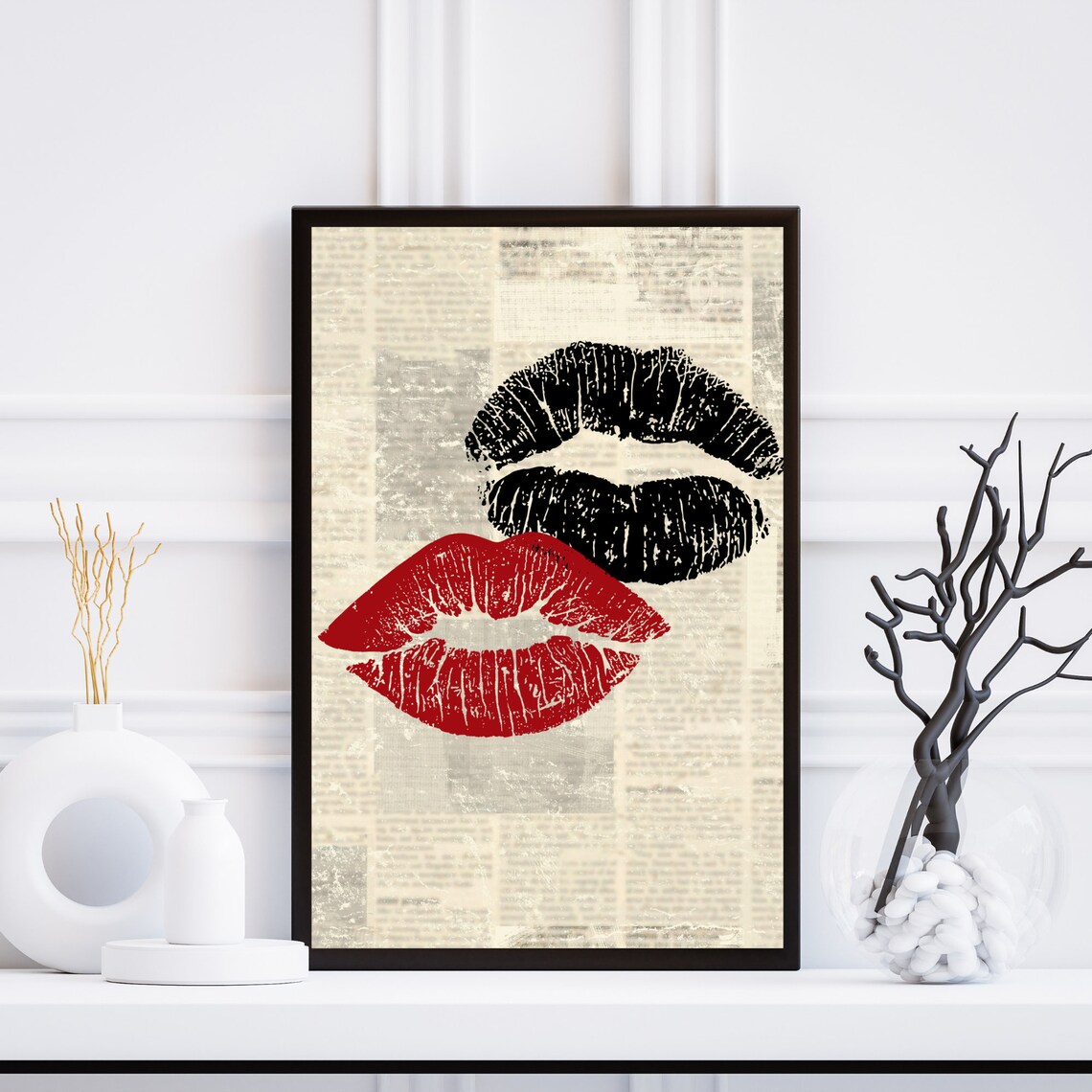 Black and Red Lips Wall Art, Dark Coquette Wall Art, Retro Wall Art ...