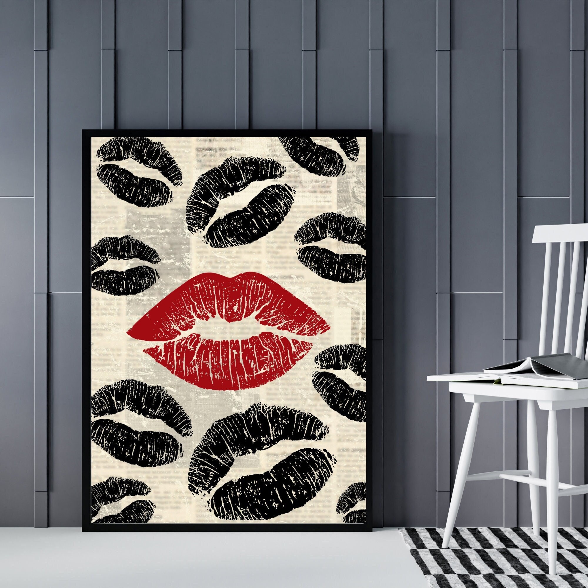 Black and Red Lips Wall Art, Dark Coquette Wall Art, Retro Wall Art ...