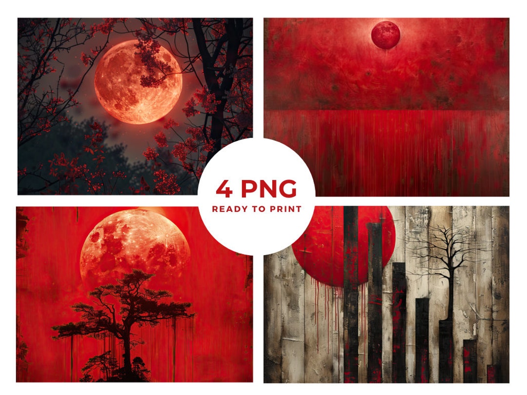 Wall Art. 4 HQ PNG Printable Images. full Red Moon - Etsy