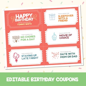 Birthday Coupon Template, Birthday Voucher, Editable Birthday Coupons ...