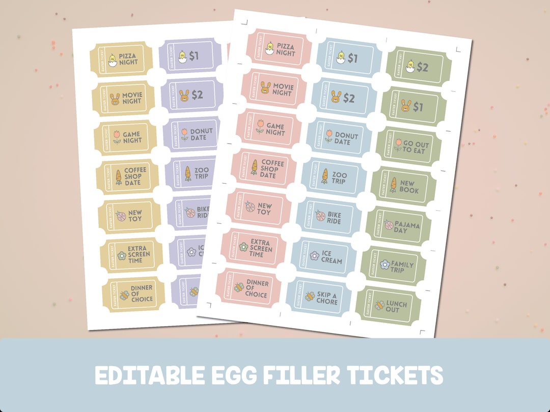 EASTER Egg Tickets Token Template, Easter Basket Fillers, Editable ...