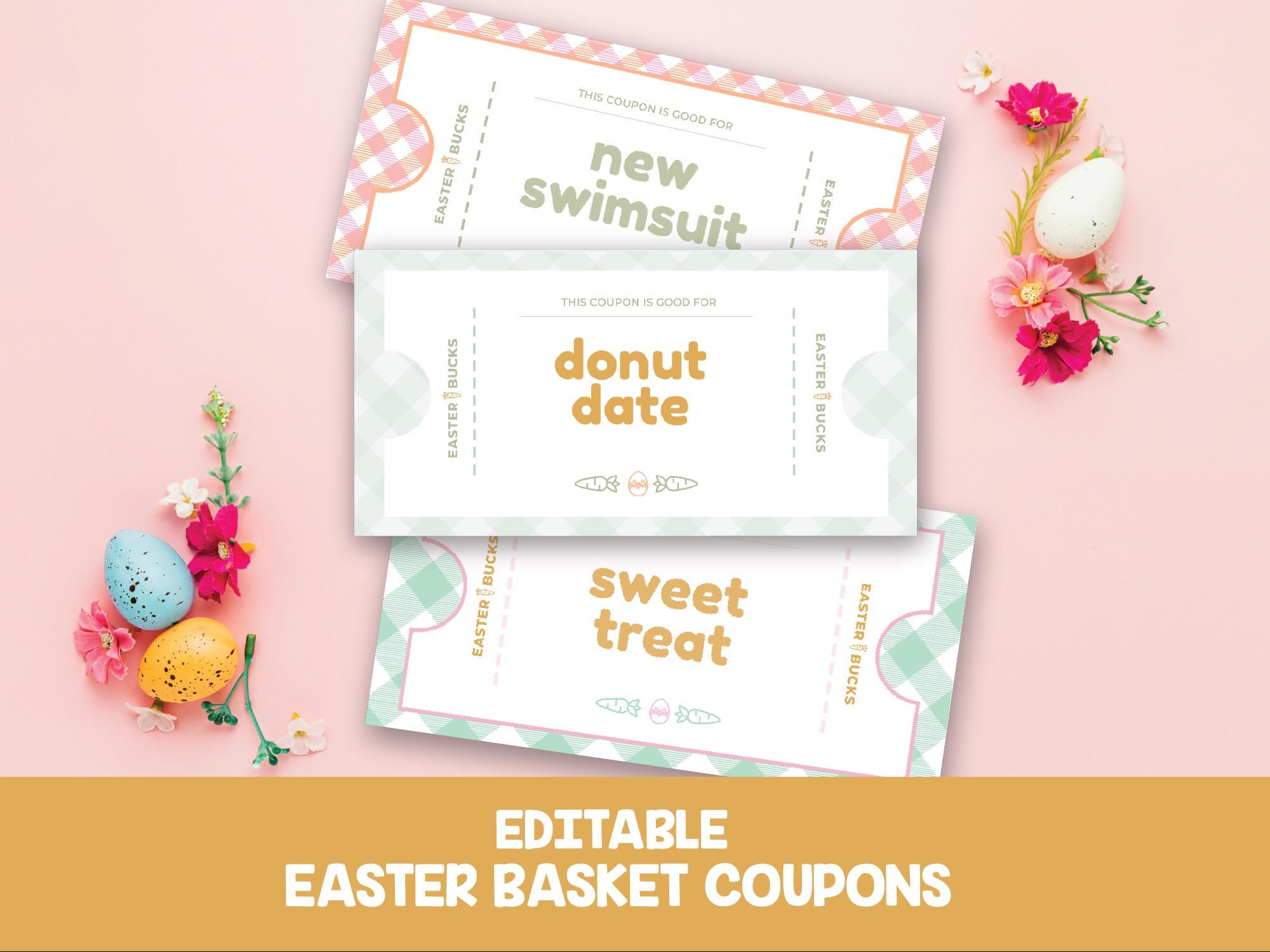 Editable EASTER BUCKS Coupon Template, Easter Basket Vouchers, Editable ...