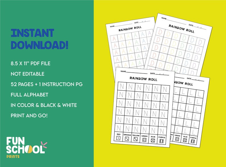 UPPERCASE Roll and Write the Alphabet Game, Handwriting Practice Sheets ...