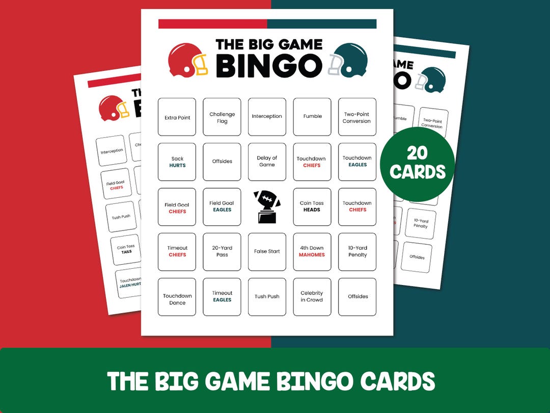 Super BIG GAME 2025 Bingo Cards | 20 Different Bingo Cards | Instant ...