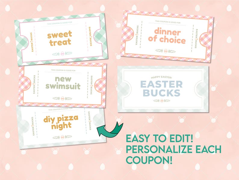 Editable EASTER BUCKS Coupon Template, Easter Basket Vouchers, Editable ...