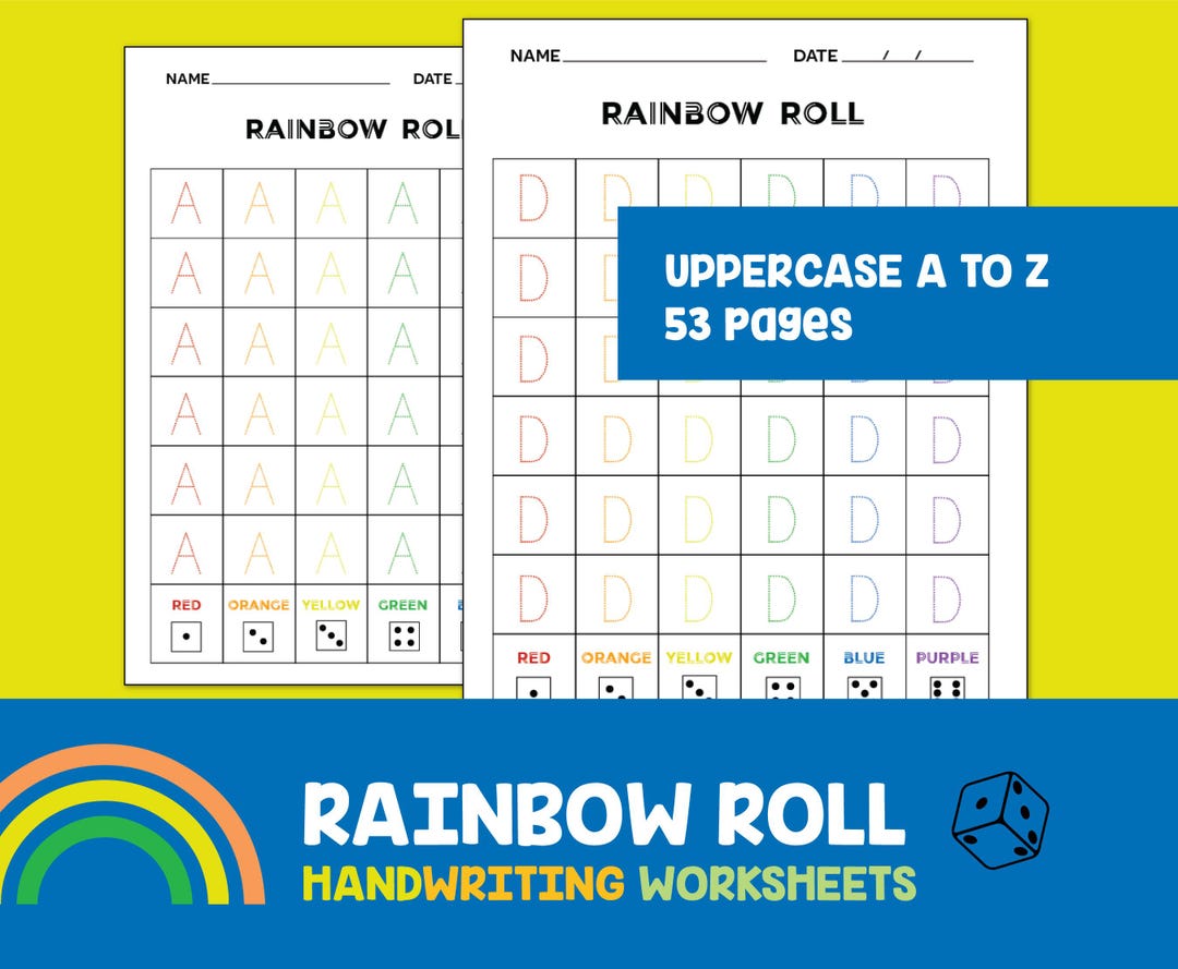 UPPERCASE Roll and Write the Alphabet Game, Handwriting Practice Sheets ...