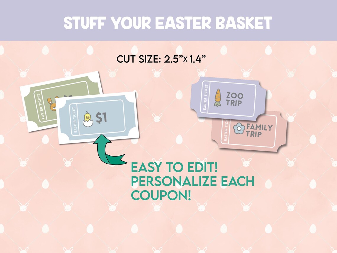 EASTER Egg Tickets Token Template, Easter Basket Fillers, Editable ...