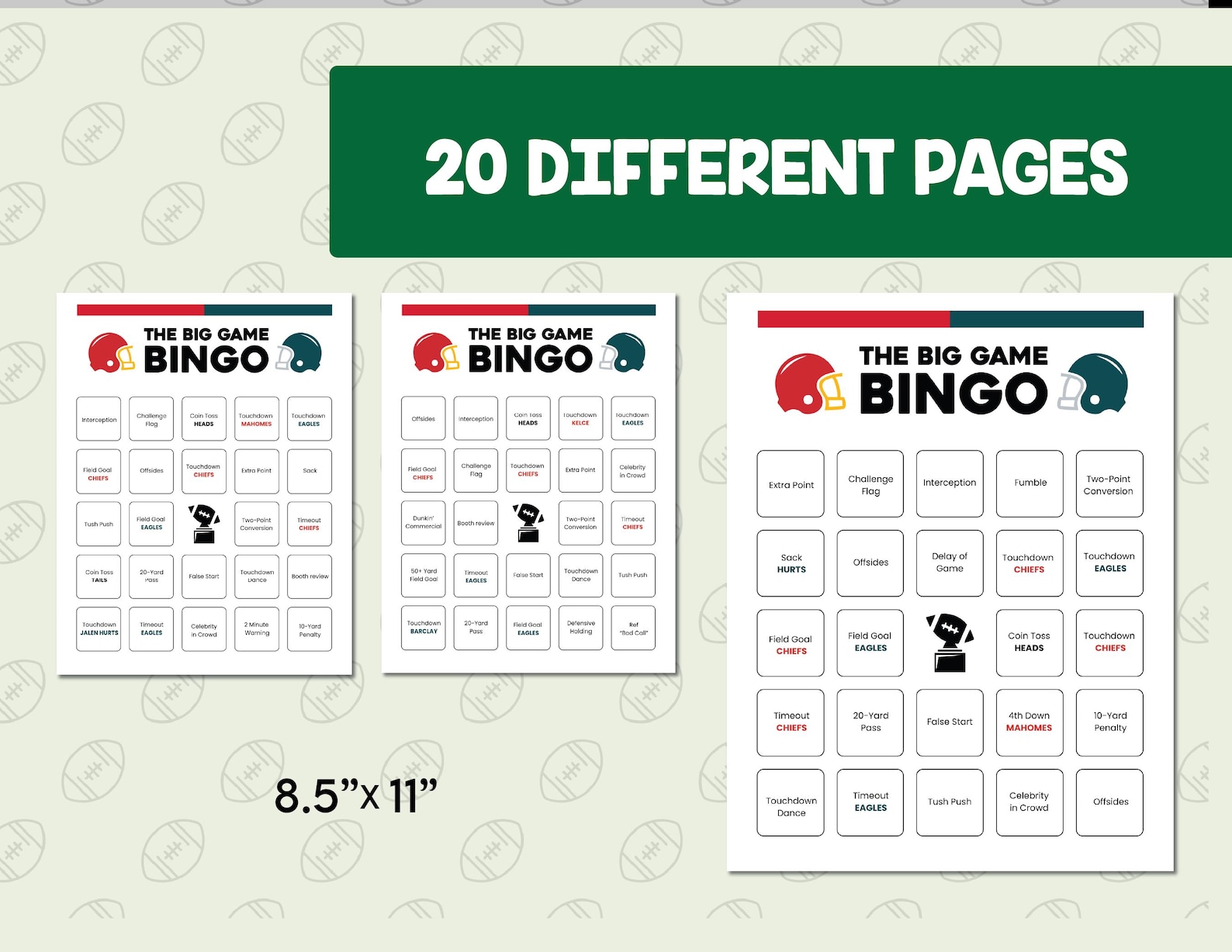 Super BIG GAME 2025 Bingo Cards | 20 Different Bingo Cards | Instant ...