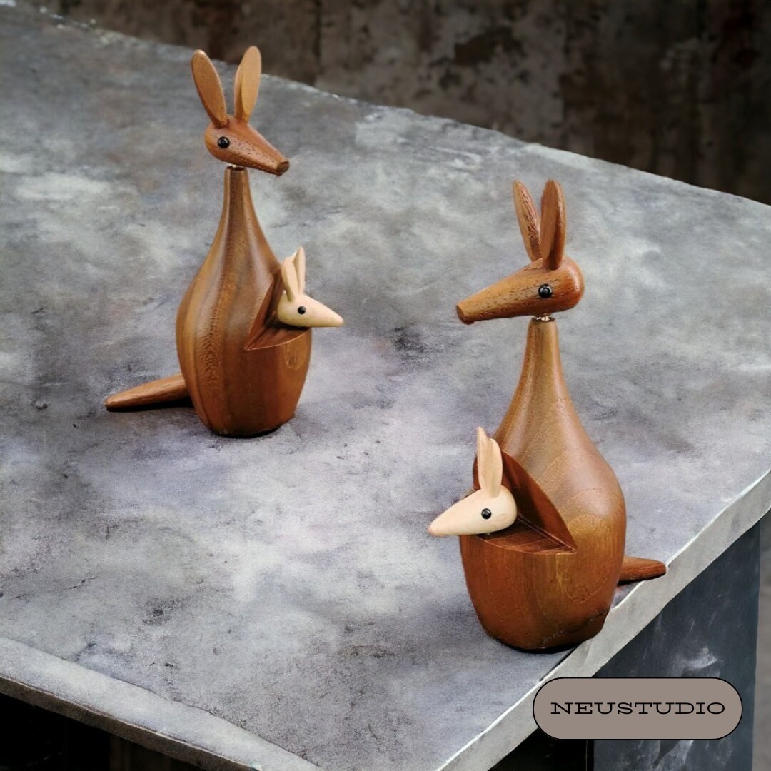 Handmade Wood Mother Kangaroo and Baby Australian Wood Figure Toy ...