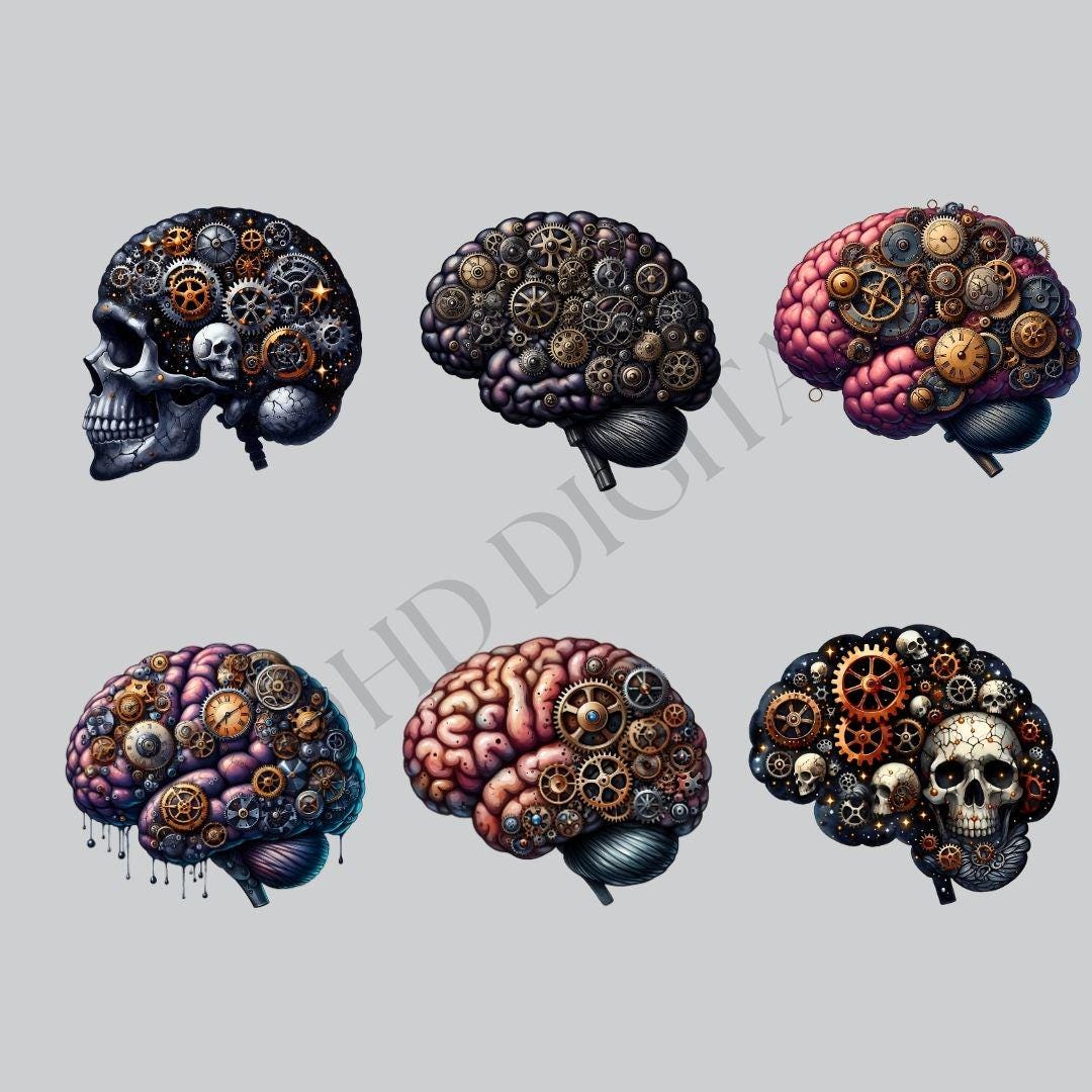 Steampunk Brain Art Clipart, Colorful Human Minds PNG, ADHD Planner ...