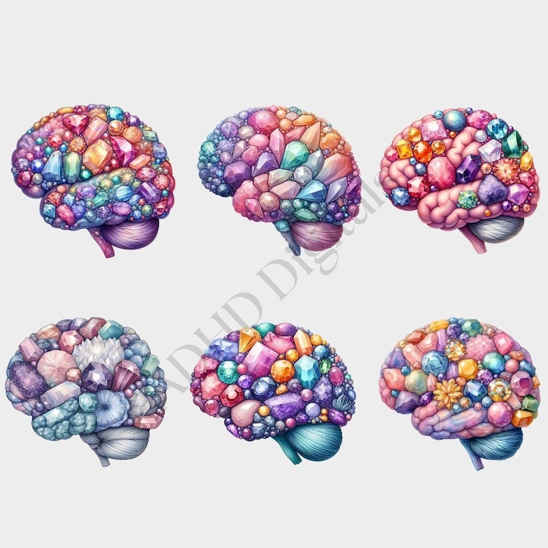 Brain PNG Clipart Bundle, ADHD Awareness Designs, Colorful Mental ...