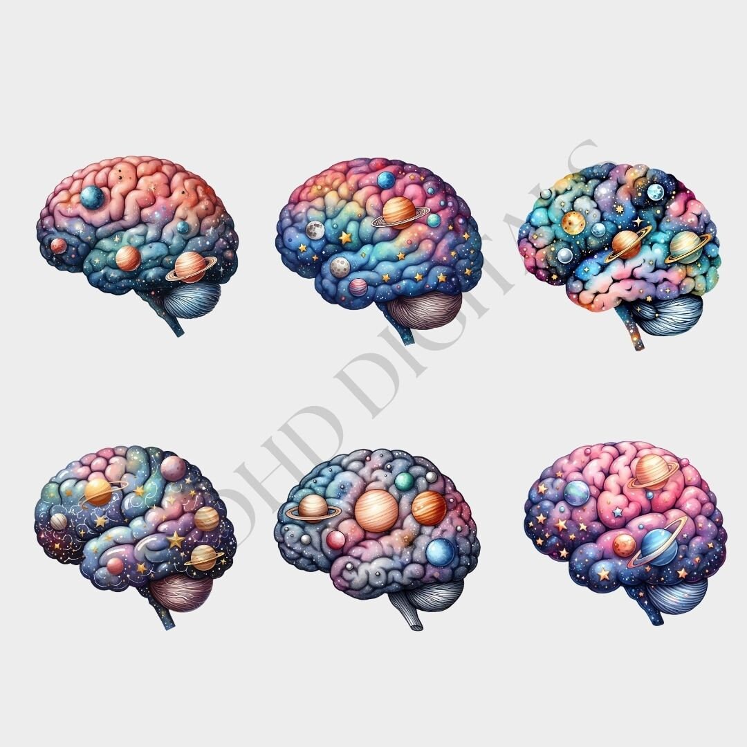 Brain PNG Clipart Bundle, ADHD Galaxy Designs, Space Mental Health Clip ...