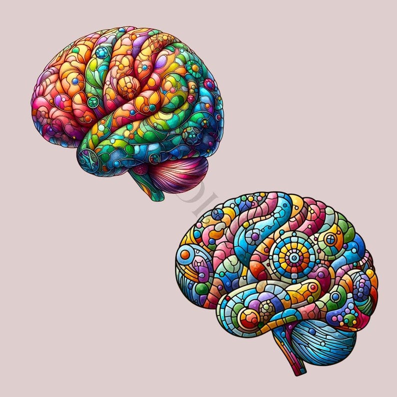 Brain PNG Clipart Bundle, ADHD Awareness Logo, Stained Glass Mental ...