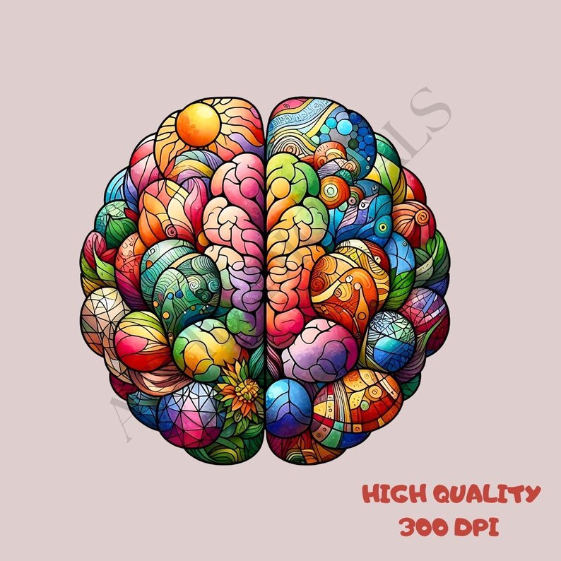 Brain PNG Clipart Bundle, ADHD Awareness Logo, Stained Glass Mental ...