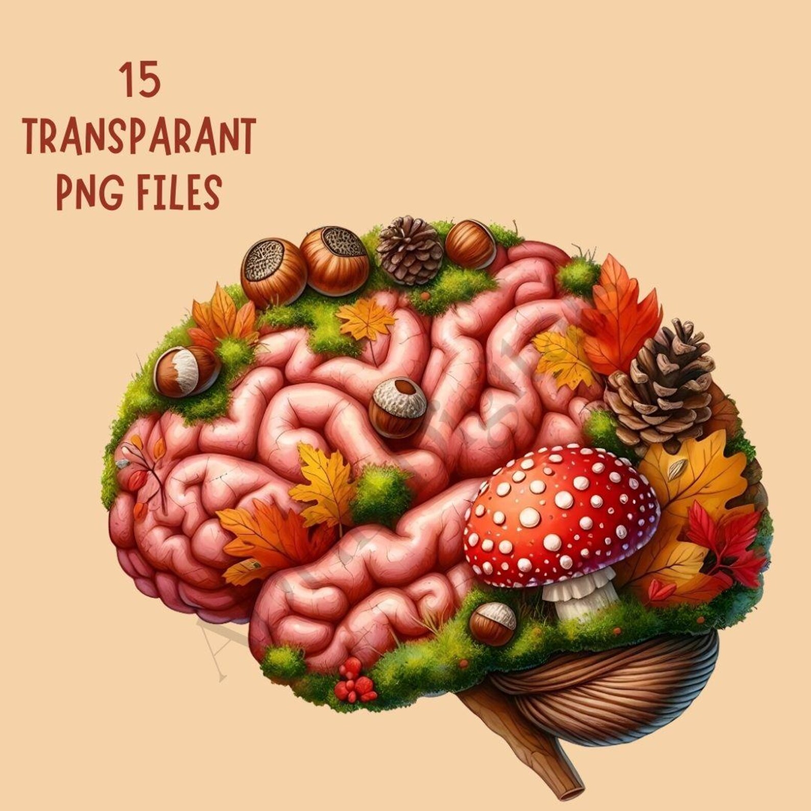 Brain PNG Clipart Bundle, ADHD Awareness Designs, Fall Leaf Mental ...