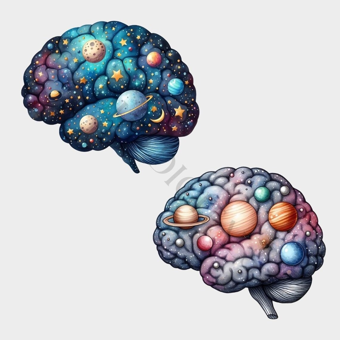 Brain PNG Clipart Bundle, ADHD Galaxy Designs, Space Mental Health Clip ...