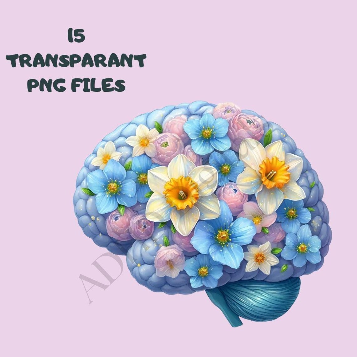 Brain PNG Clipart Bundle, ADHD Awareness Designs, Floral Mental Health ...