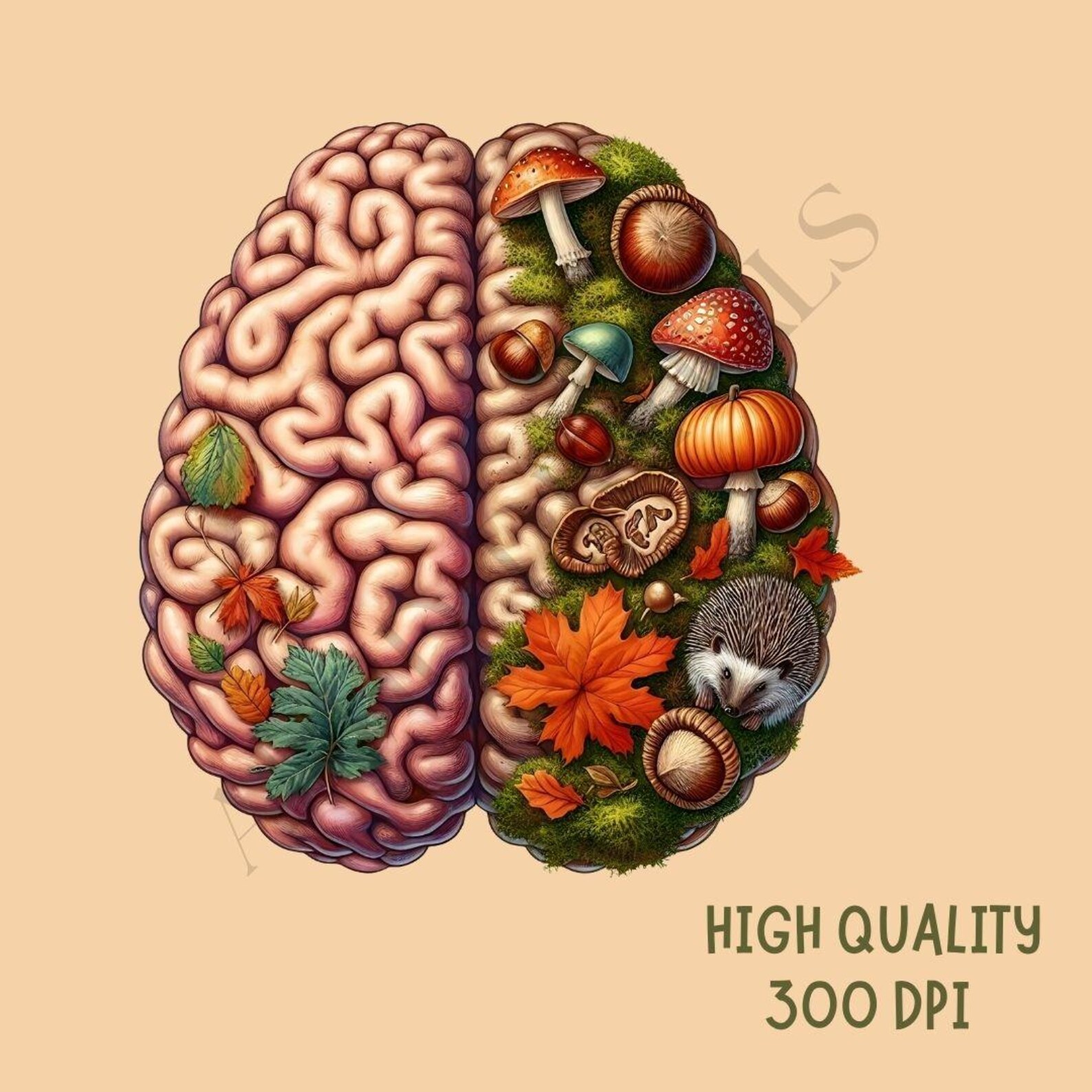 Brain PNG Clipart Bundle, ADHD Awareness Designs, Fall Leaf Mental ...