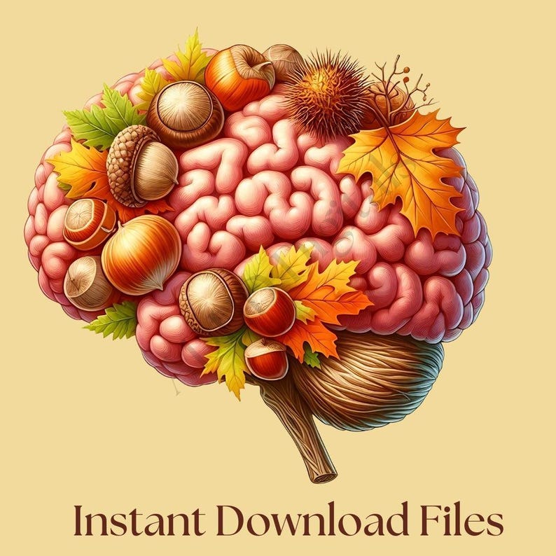 Brain PNG Clipart Bundle, ADHD Awareness Designs, Fall Leaf Mental ...
