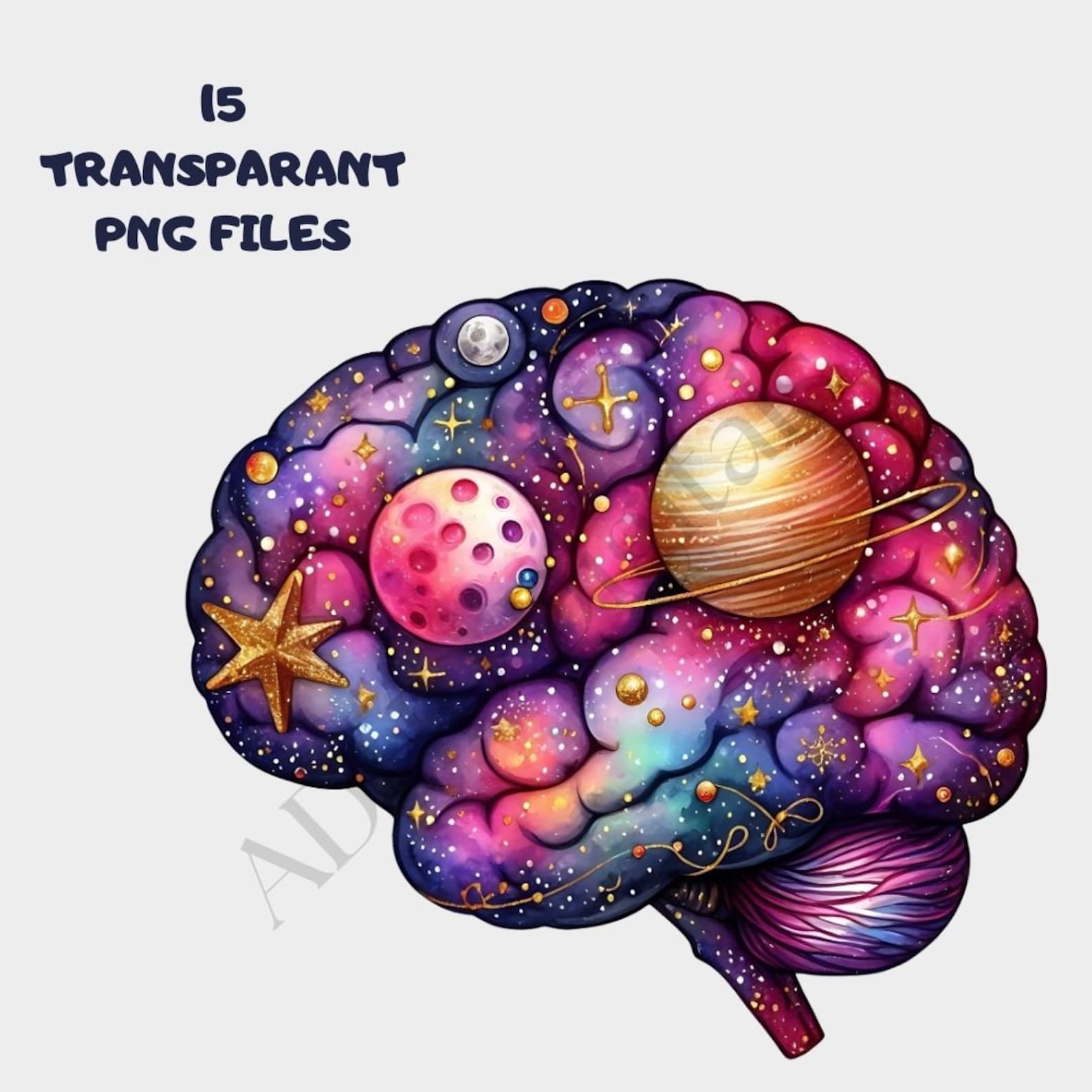 Brain PNG Clipart Bundle, ADHD Galaxy Designs, Space Mental Health Clip ...