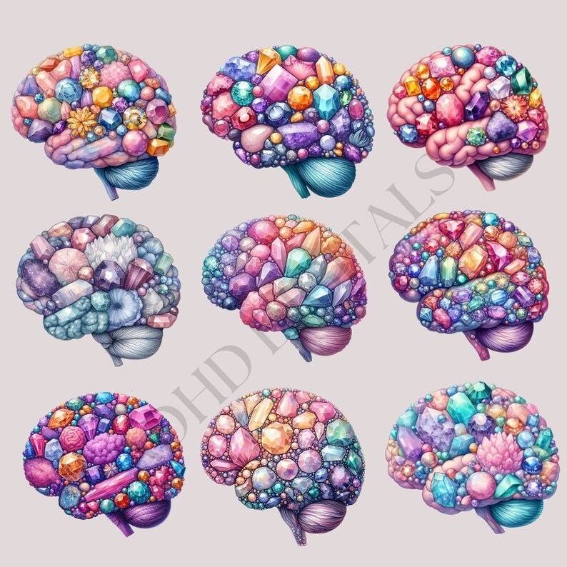Brain PNG Clipart Bundle, ADHD Awareness Designs, Colorful Mental ...