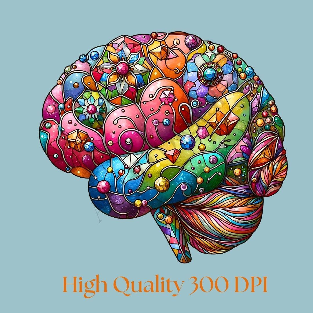 Brain PNG Clipart Bundle, ADHD Awareness Logo, Stained Glass Mental ...
