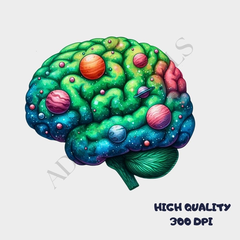 Brain PNG Clipart Bundle, ADHD Galaxy Designs, Space Mental Health Clip ...