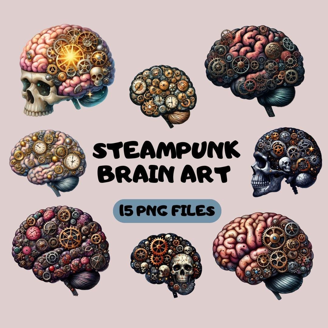 Steampunk Brain Art Clipart, Colorful Human Minds PNG, ADHD Planner ...