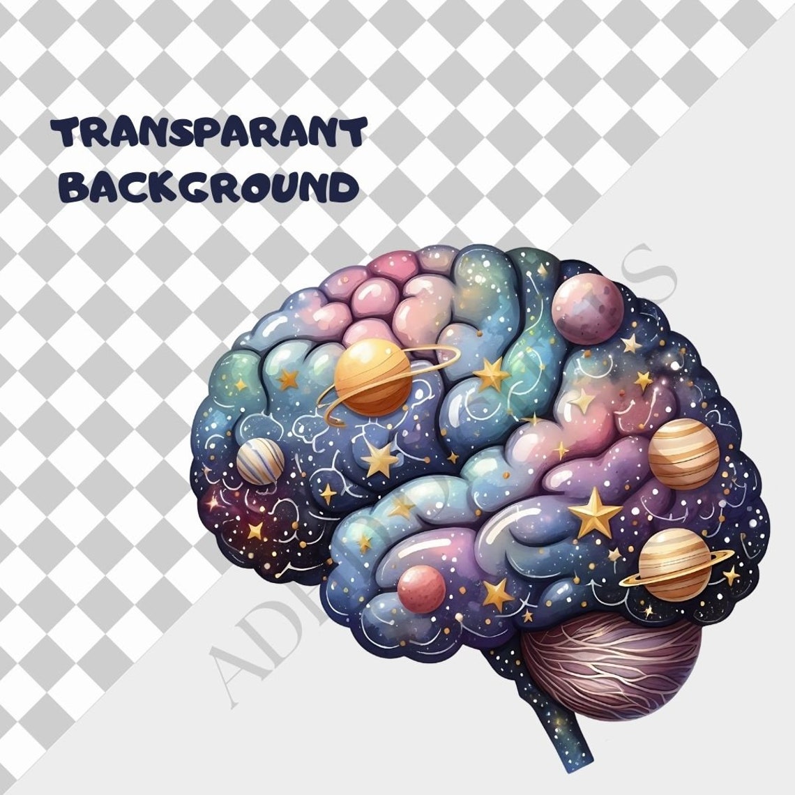 Brain PNG Clipart Bundle, ADHD Galaxy Designs, Space Mental Health Clip ...
